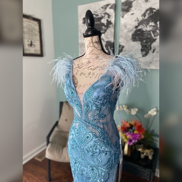 Portia and Scarlett | Dresses | Light Blue Sparkly Feather Evening Gown ...